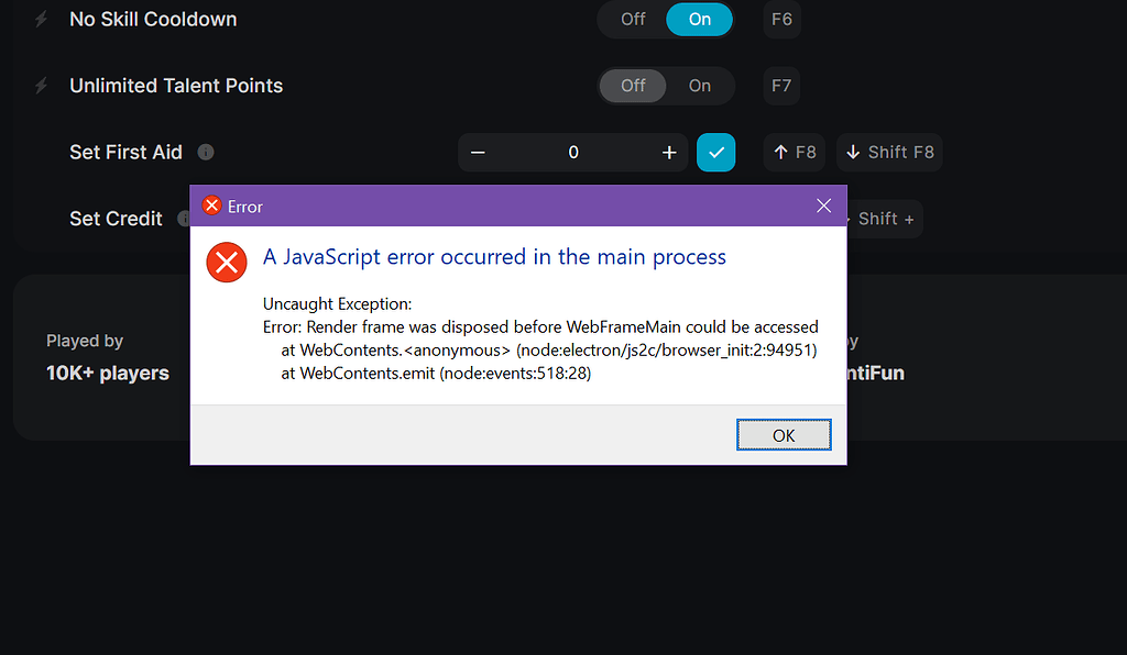 JavaScript error intermittently comes up when WeMod is running - Support - WeMod Community