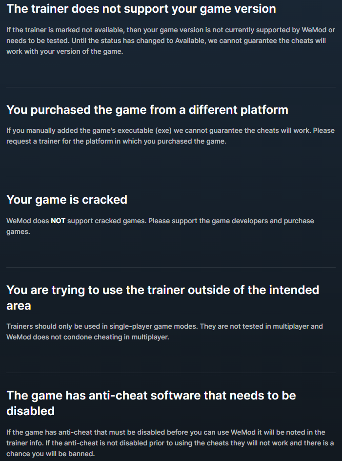 Can't enable cheats for multiple games - Support - WeMod Community
